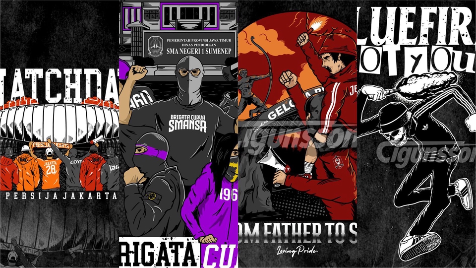 Ilustrasi Desain Ultras, Hooligan, Casual