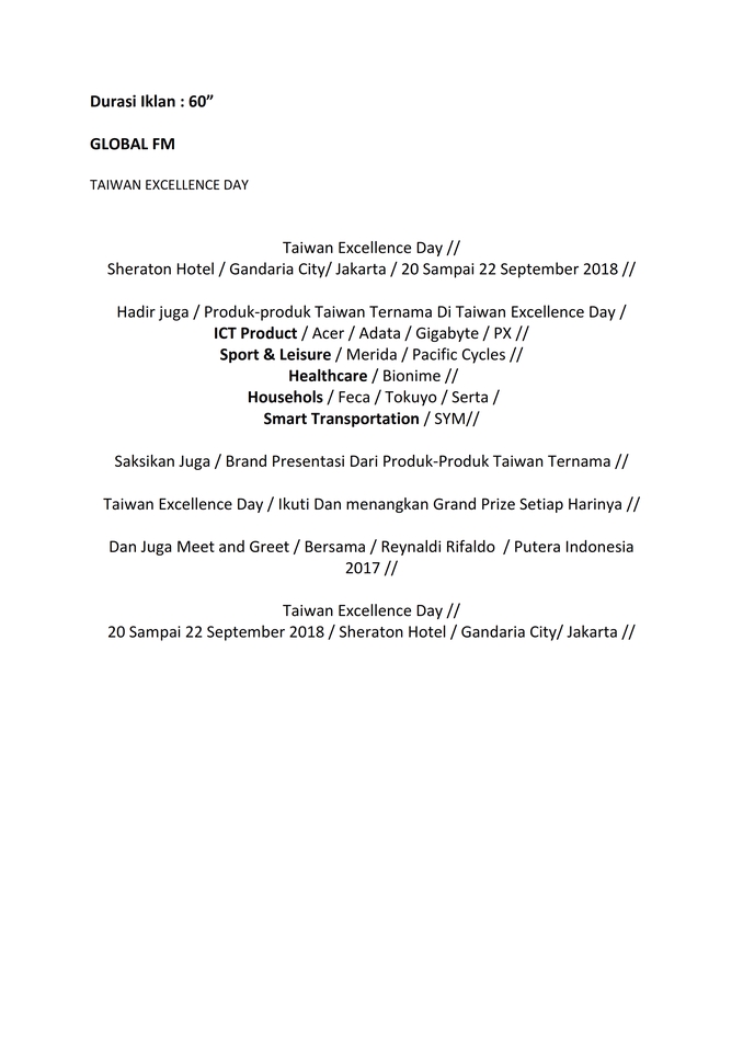 Penulisan Naskah Iklan Produk & Shooting Script