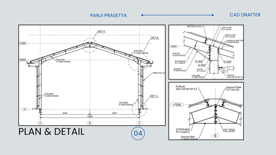 Jasa gambar kontruksi gudang baja dengan Autocad