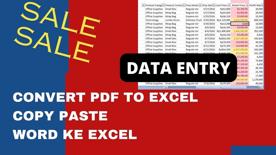 Data Entry Convert dari PDF ke Excel, copy paste dari excel ke word atau word ke excel