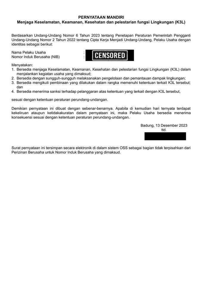 Pembuatan NIB OSS RBA PT CV dan Perizinan Usaha Lainnya