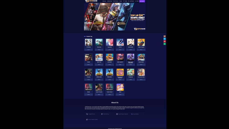 Website Top Up Game, Pulsa, Emoney, Social Media