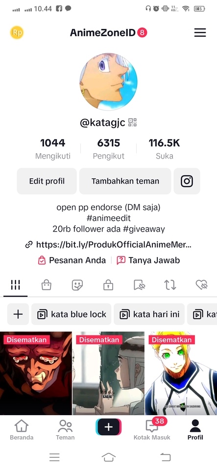Jasa endorse tiktok akun anime harga terjangkau murah