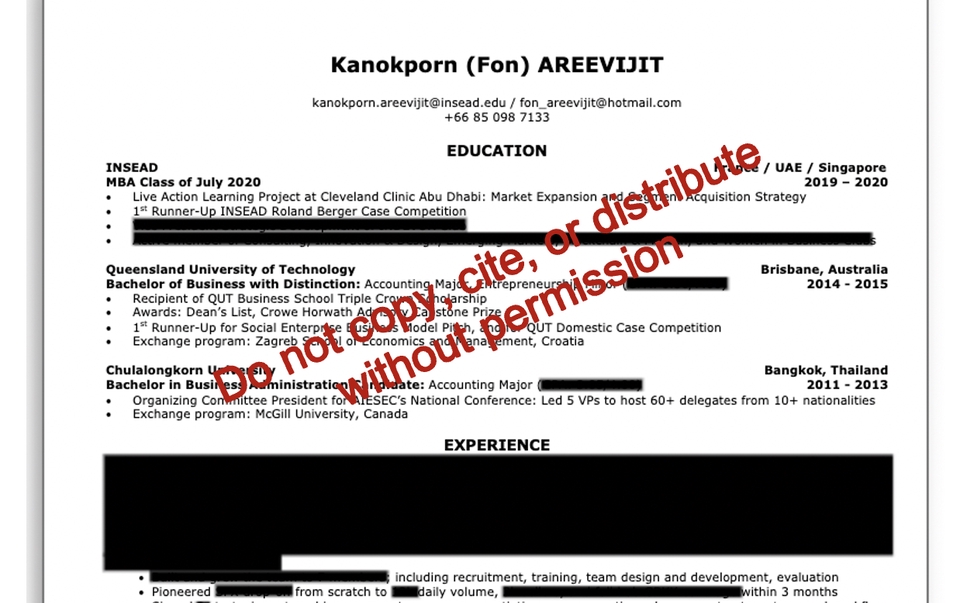 ปรับ Resume CV SOP สร้าง Profile โดยบัณฑิตจบโทจาก INSEAD มหาวิทยาลัย ...