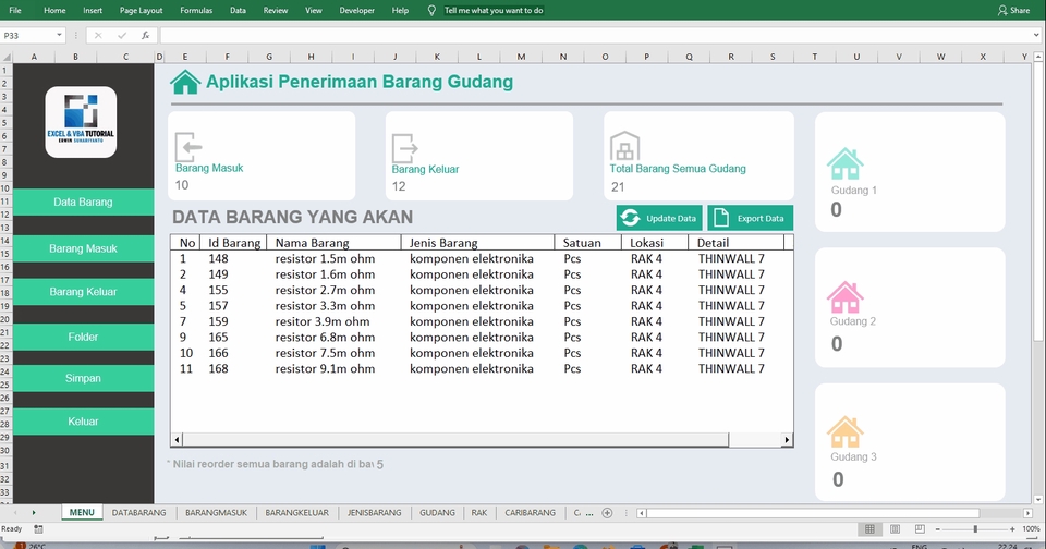 Pembuatan Aplikasi berbasis VBA Excel.