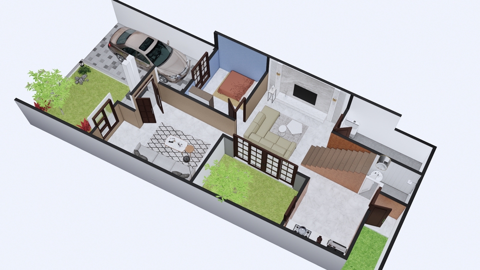 Denah Rumah Shop Drawing 2D dan Denah 3D Ruangan