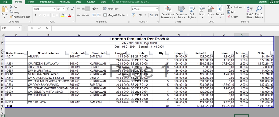 JASA PEMBUATAN REKAP PENJUALAN