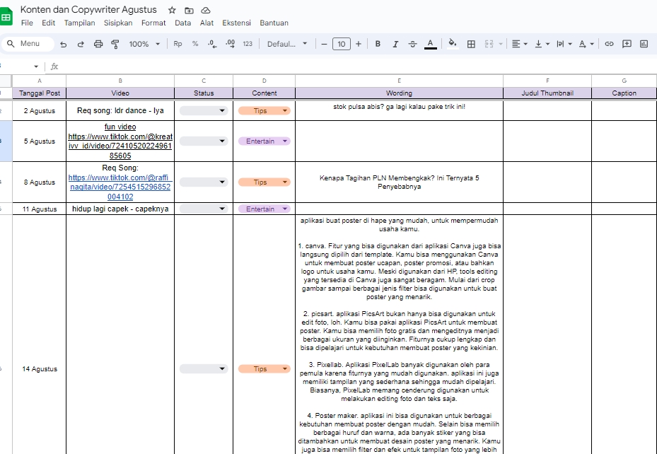 Content Planner | Ide rencana Konten writing Social Media Digital ...