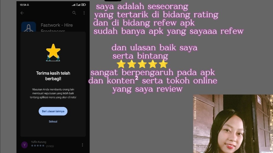 Saya menawarkan jasa pemberi Review pada apk online, dan tokoh² online sesuai dengan deskripsi