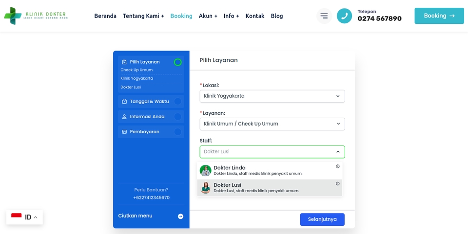 Website Booking Psikolog Curhat Dokter Spa Salon Padel Yoga plus AI