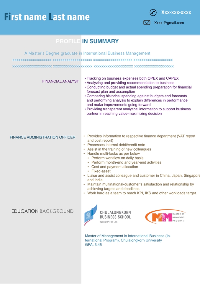 จัดทำ Resume for professional (ทีมงาน HR background)