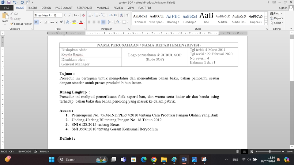 Konsultasi dokumen HACCP (Manual HACCP, SOP, IK, Form rekaman ...