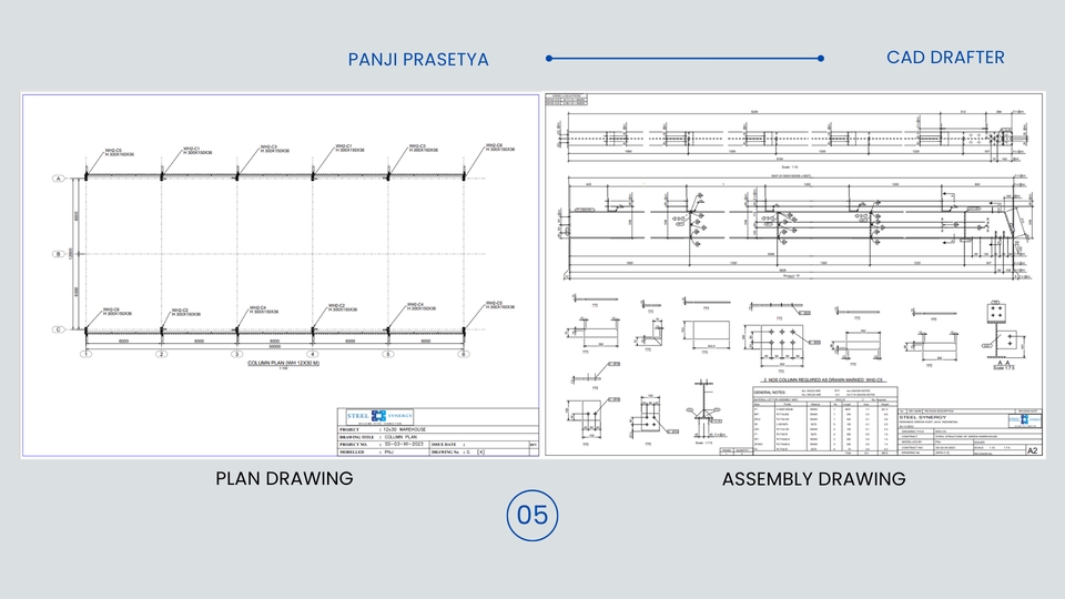 Jasa gambar kontruksi gudang baja dengan Autocad