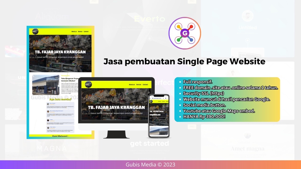 Pembuatan Website RESPONSIF Single Page (No-Code) untuk bisnis & portofolio anda
