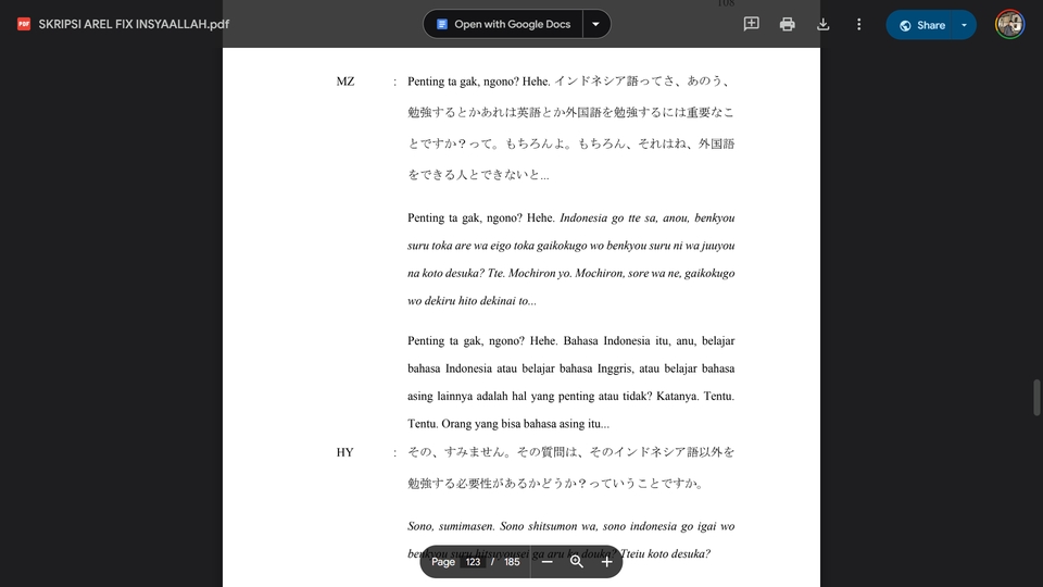Penerjemahan Dokumen berbahasa Jepang seperti artikel dan cerita pendek.