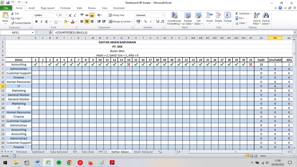 Aplikasi Excel Dashboard HR Simple