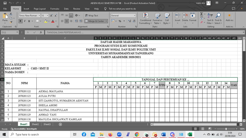 entri data absen mahasiswa