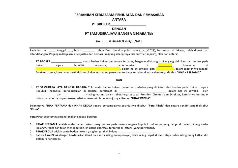 Pembuatan Perjanjian Kerjasama/NDA/MOU