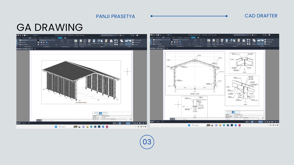 Jasa gambar kontruksi gudang baja dengan Autocad
