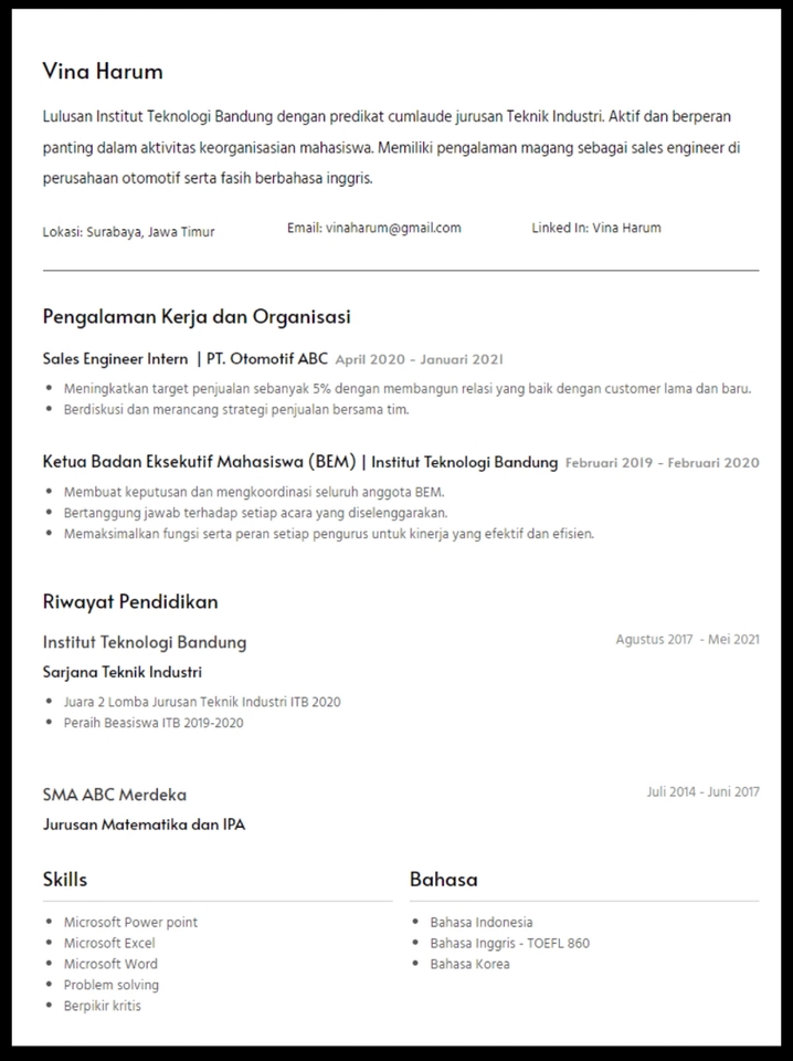 Pembuatan CV informal, formal, ats friendly (Indonesia & Inggris) by Canva