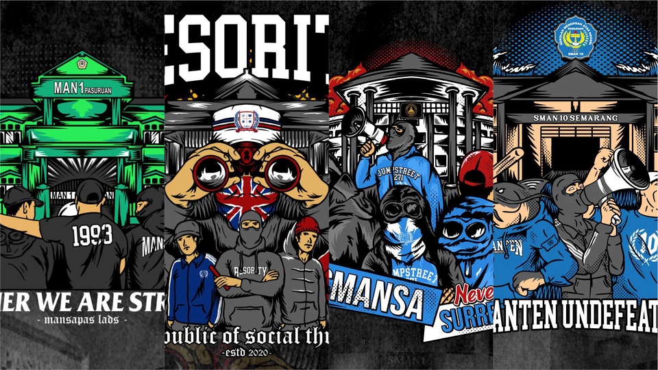 Ilustrasi Desain Ultras, Hooligan, Casual