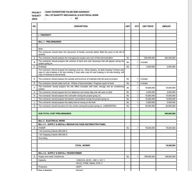 Jasa Konsultasi dan pembuatan RAB Konstruksi MEP (Mechanical, Electrical, Plumbing )