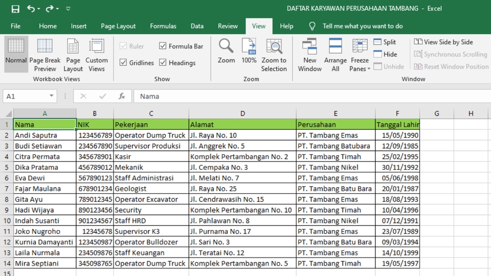 Input data ke Excel