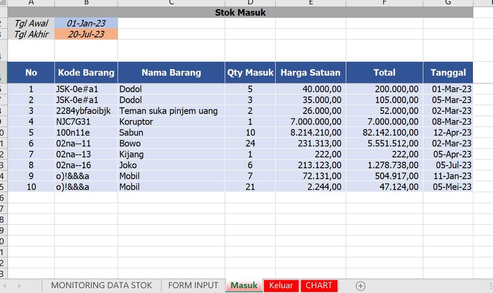APLIKASI MANAJEMEN STOK EXCEL