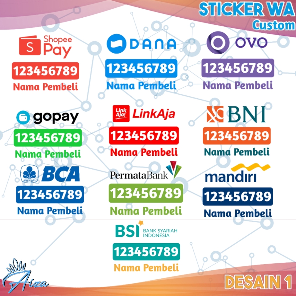 Jasa Custom Stiker Whatsapp Rekening Bank dan E-wallet