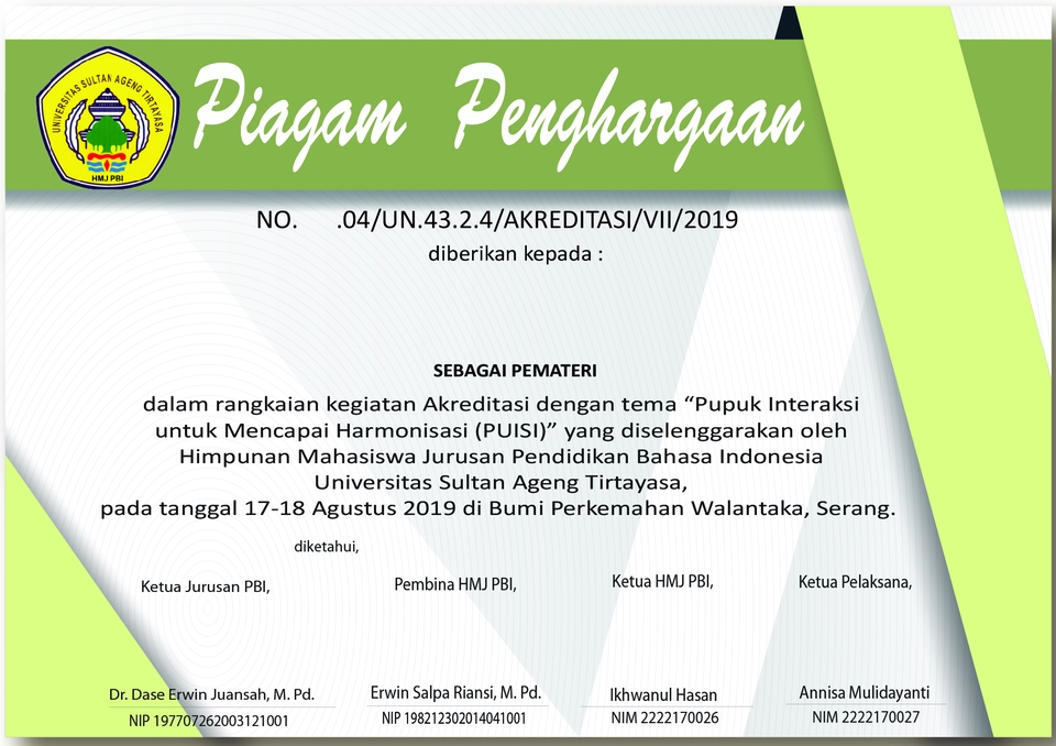 DESAIN SERTIFIKAT & PIAGAM PENGHARGAAN