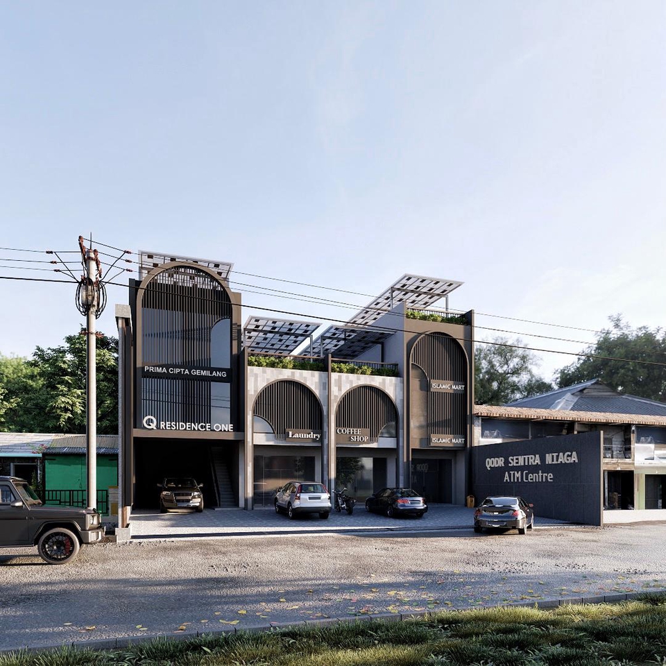 Desain Ruko untuk bisnis dengan gaya modern-classic