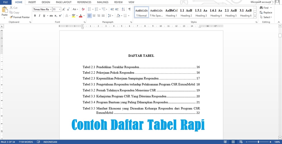 Jasa Edit/Pembuatan Daftar Isi/ Daftar Tabel/ Diagram/ Daftar Pustaka