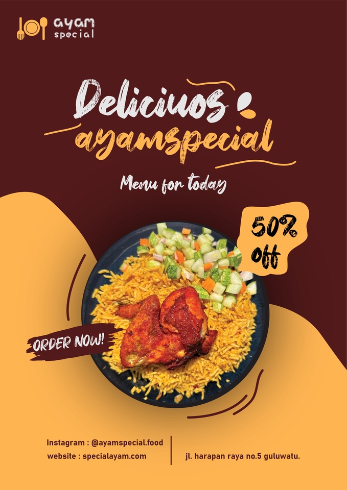 Desain poster produk, banner, kartu nama.