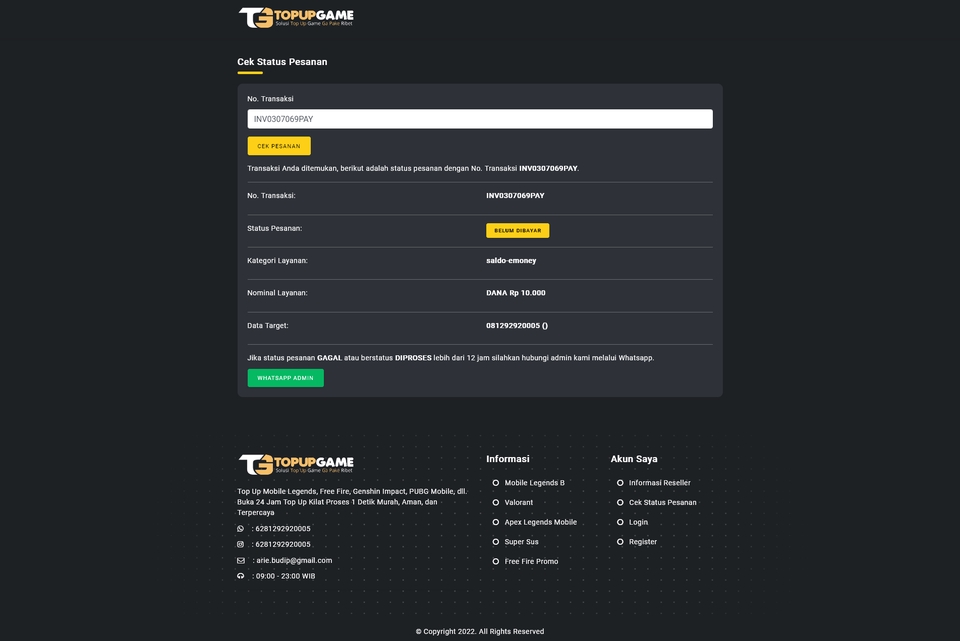 Website Top Up Game, Pulsa, Emoney, Social Media