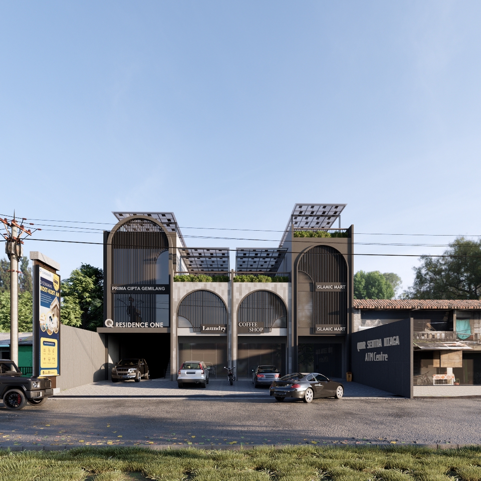 Desain Ruko untuk bisnis dengan gaya modern-classic