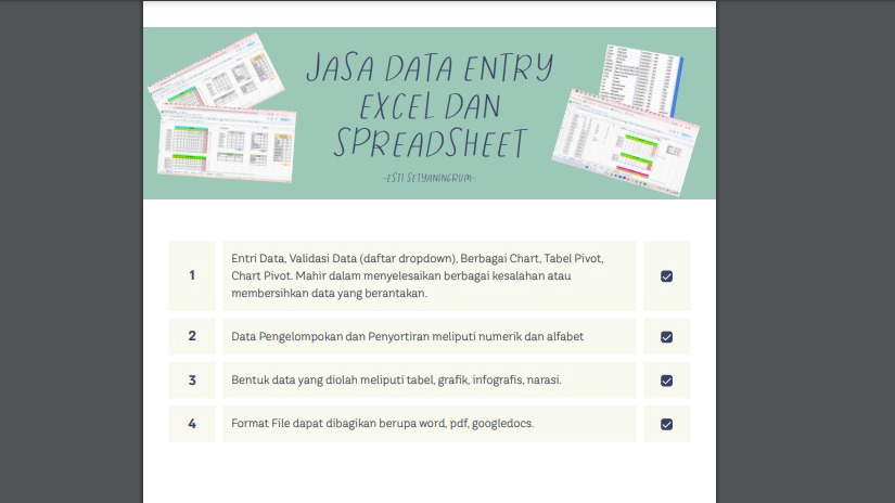 Jasa data entry Excel, Spreadshet, Word, Dashboard
