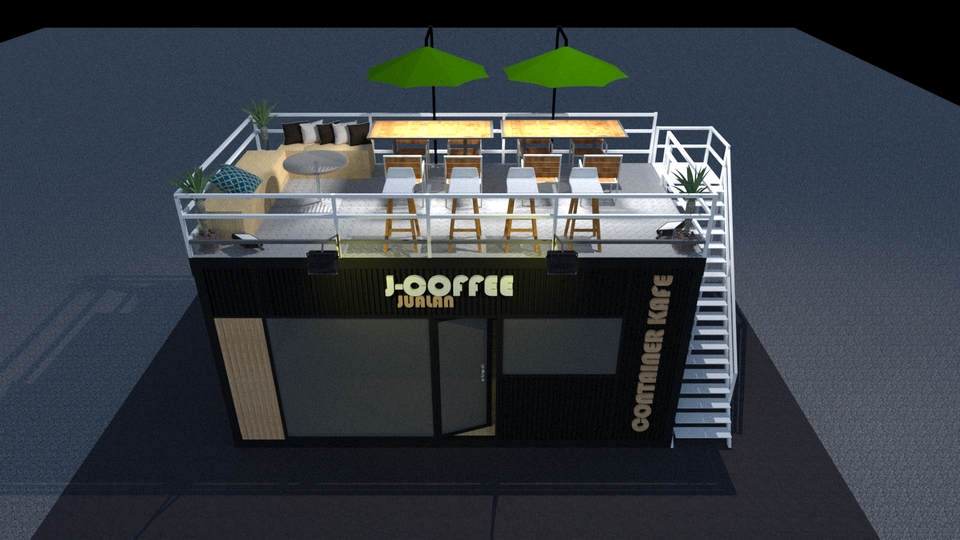 3D dan 2D kontruksi baja,site plane,container kafe