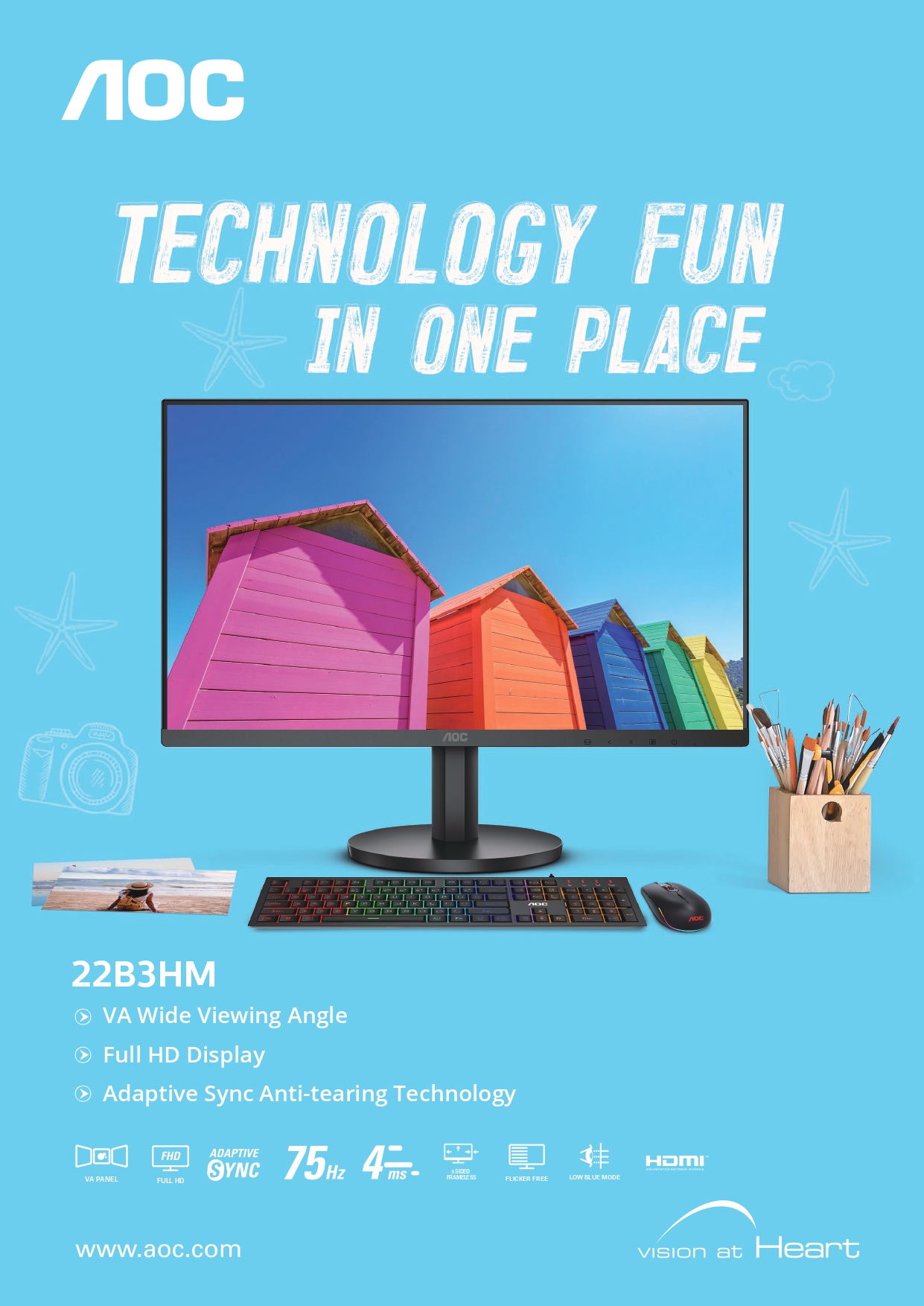 Monitor จอมอนิเตอร์ Aoc 22b3hm 67 21 5 Va Fhd 75hz