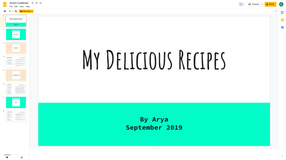 Create A Cookbook In Google Slides Applied Digital Skills