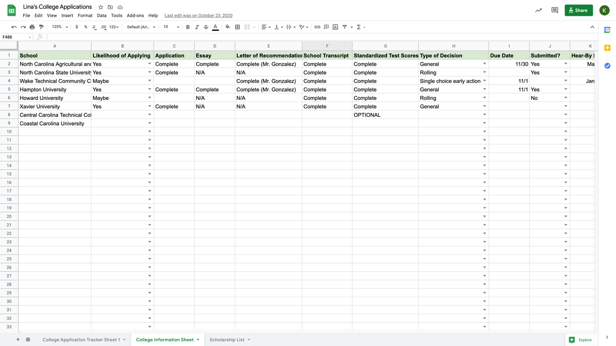 Organize College Applications In Google Sheets Teaching Materials 