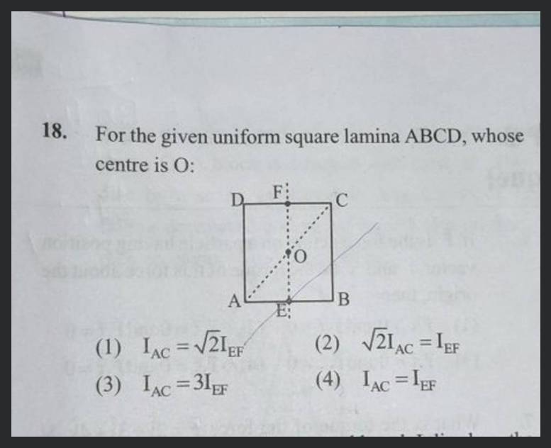 For the given uniform square lamina ABCD, whose centre is O as shown in f..