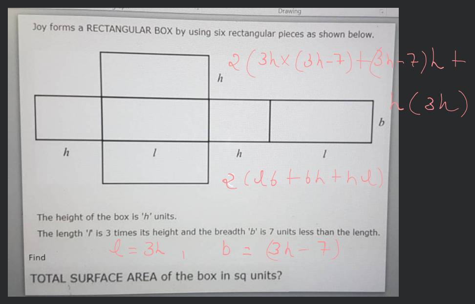 Joy forms a RECTANGULAR BOX by using six rectangular pieces as shown belo..