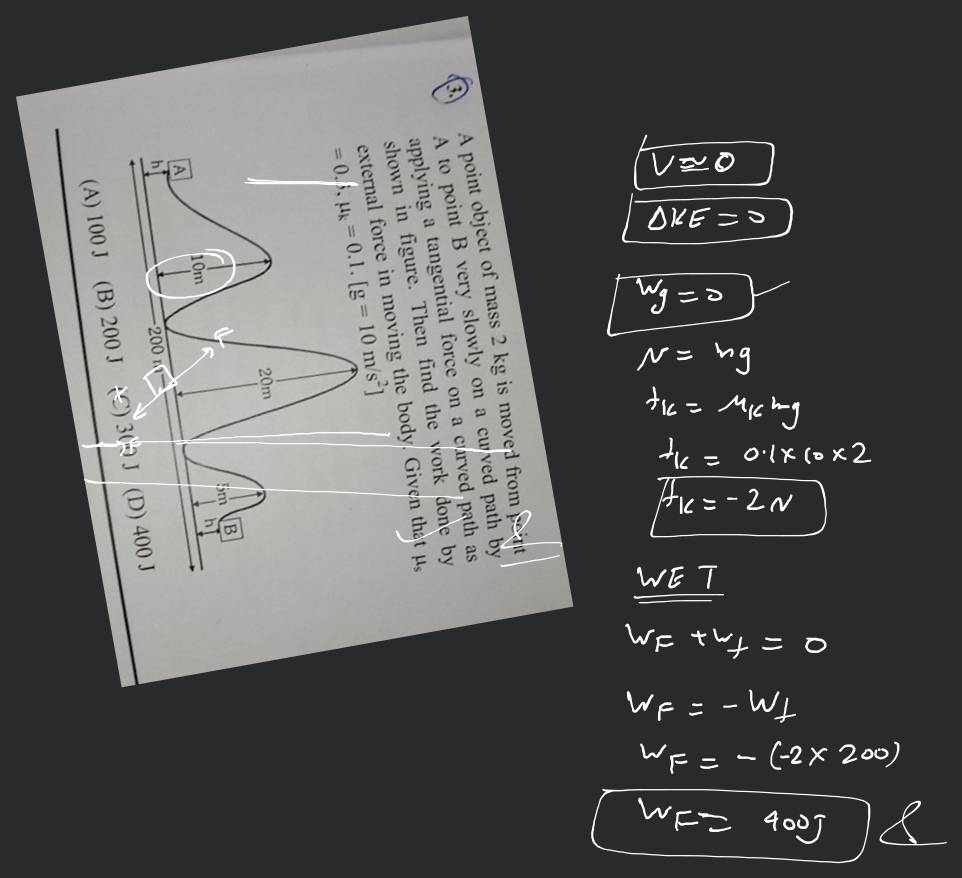 Point object of mass 2kg is moved from point a to point B very slowly on