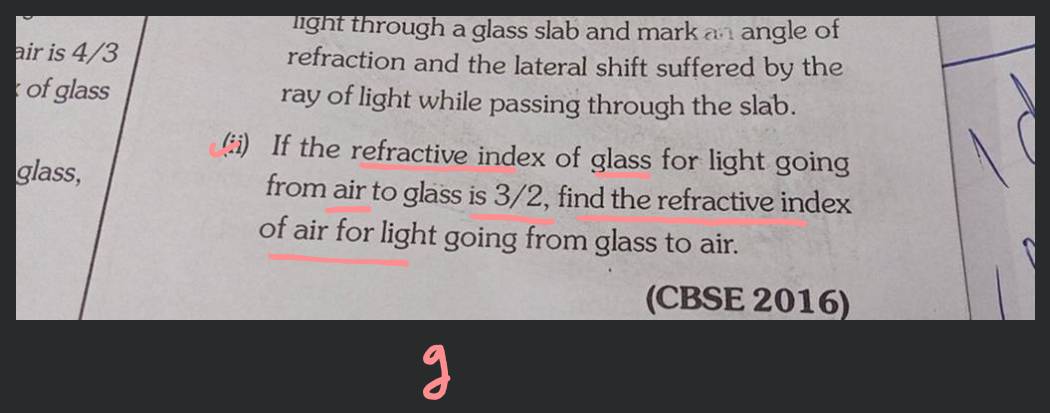 2 (i) Draw a ray diagram to show the refraction of light through a glass