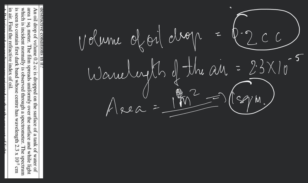 An oil drop of volume 0.2cc is dropped on the surface of a tank of water
