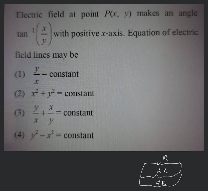 Electric field at point P(x,y) makes an angle tan−1(yx ) with positive x-..