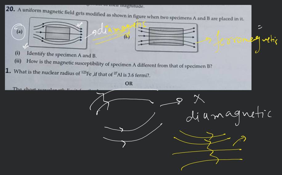 20. A uniform magnetic field gets modified as shown in figure when two sp.. 20. A uniform magnetic field gets modified as shown in figure when two sp..