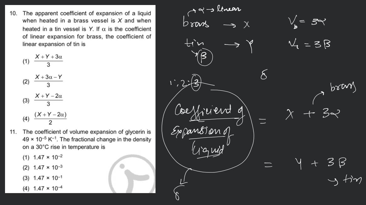 The apparent coefficient of expansion of a liquid when heated in a brass