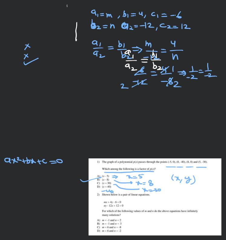 1) The graph of a polynomial p(x) passes through the points (−5,0),(0,−40..