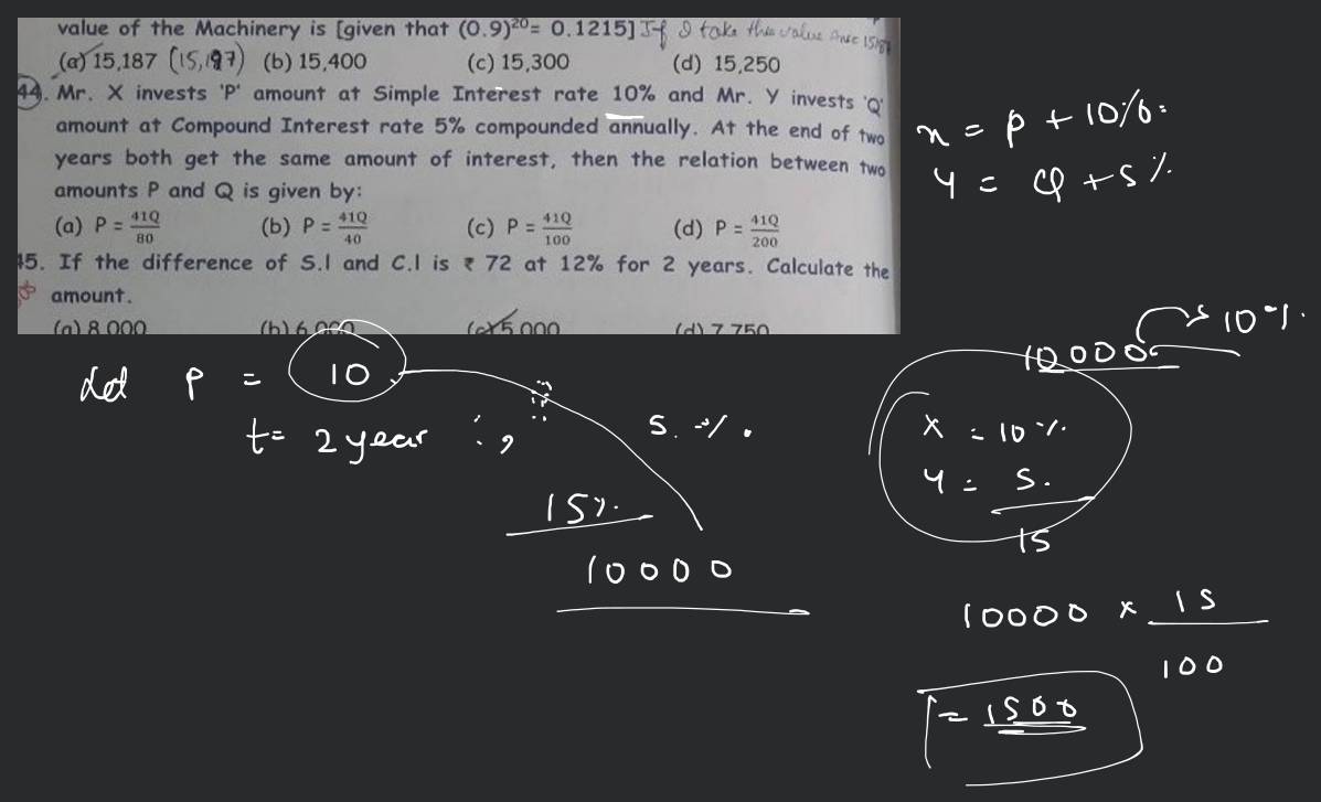 Mr. X invests ' P ' amount at Simple Interest rate 10% and Mr.Y invests Mr. X invests ' P ' amount at Simple Interest rate 10% and Mr.Y invests